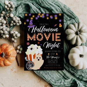 Halloween Movie Night Invitation, Family Halloween Party Invite, Fall ...