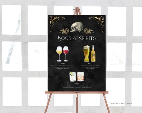 Gothic Halloween Bar Menu Editable Sign, Halloween Boos and Spirits ...