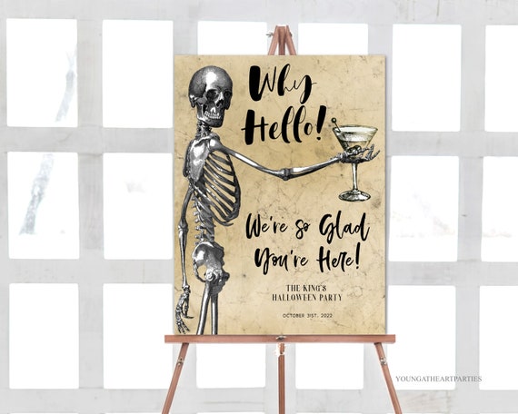 Vintage Halloween Skeleton Party Welcome Sign Template, Editable Adult ...