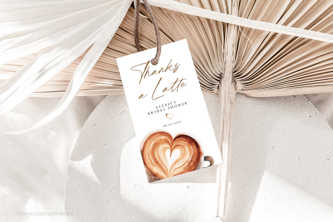 Thanks a Latte Gift Tag, Coffee Bridal Shower Favor Tag, Coffee Themed ...