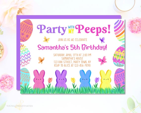 Editable Easter Invitation, Peeps Invite, Easter Birthday, Easter Egg ...
