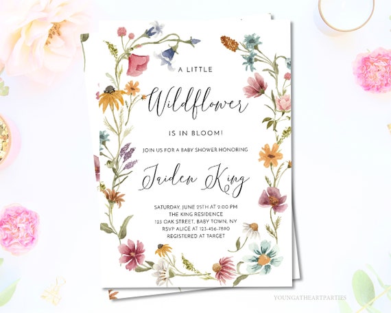 Wildflower Baby Shower Invite Template Boho Baby Shower - Etsy