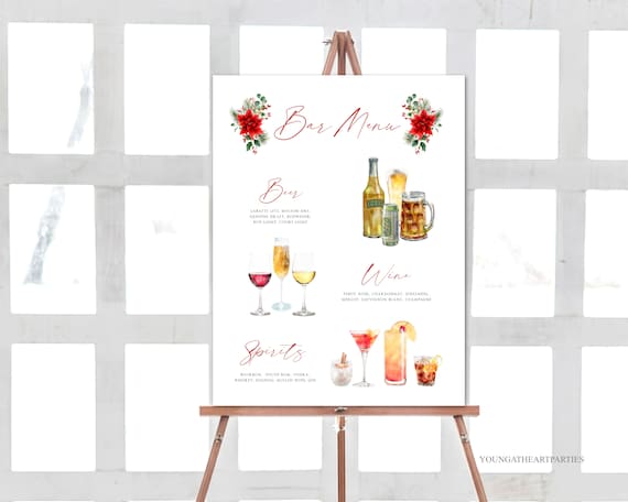 Editable Christmas Bar Menu Sign, Custom Holiday Party Bar Sign ...