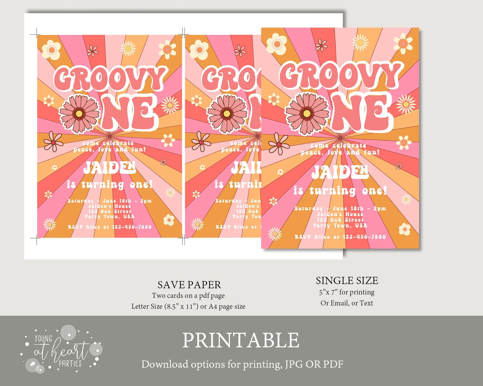 Groovy One Birthday Party Invitation Template Peace Love - Etsy