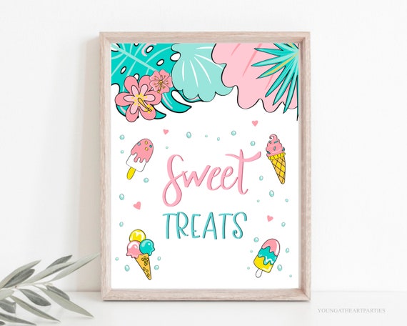 Pastel Pink Pool Party Sweet Treats Party Sign, Girls Pool Party Sweet ...