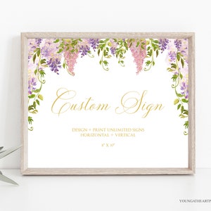Editable Purple Pink Wisteria Custom Signs, Make Your Own Bridal Shower ...