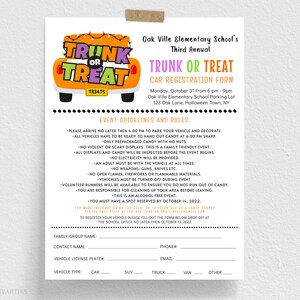 Editable Trunk or Treat Car Registration Form, Trunk or Treat Sign up ...