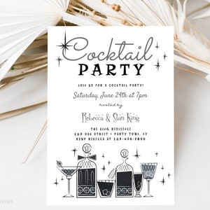 Editable 50s Cocktail Party Invite, Modern Retro Party Invite, Mid ...
