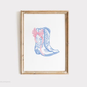 Coquette Blue Cowboy Boots Print Vintage Western Wall Art Cowgirl ...