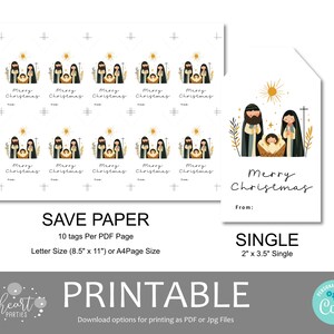 Nativity Scene Christian Christmas Gift Tags, Printable Religious Merry ...