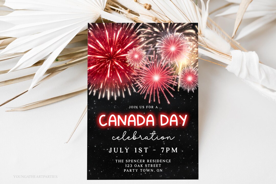 Canada Day Fireworks Invitation Template, Editable Canada Day ...