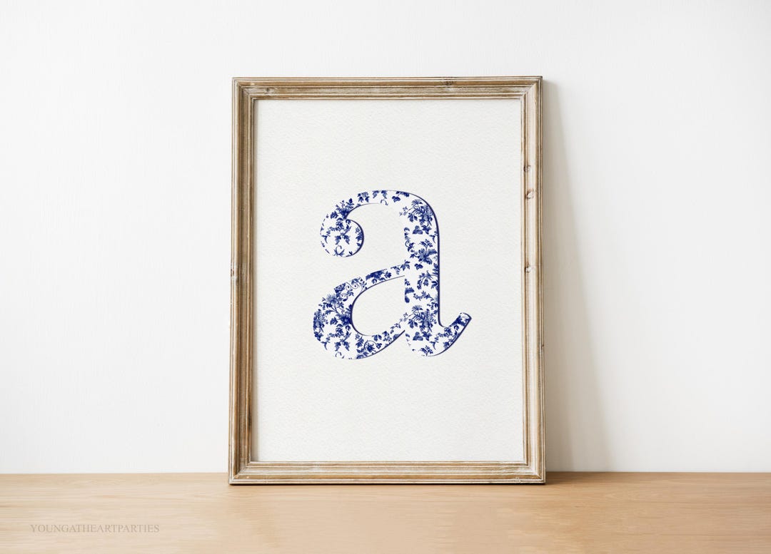 Editable Custom Toile Blue Monogram Print, Gandmillenial Blue ...