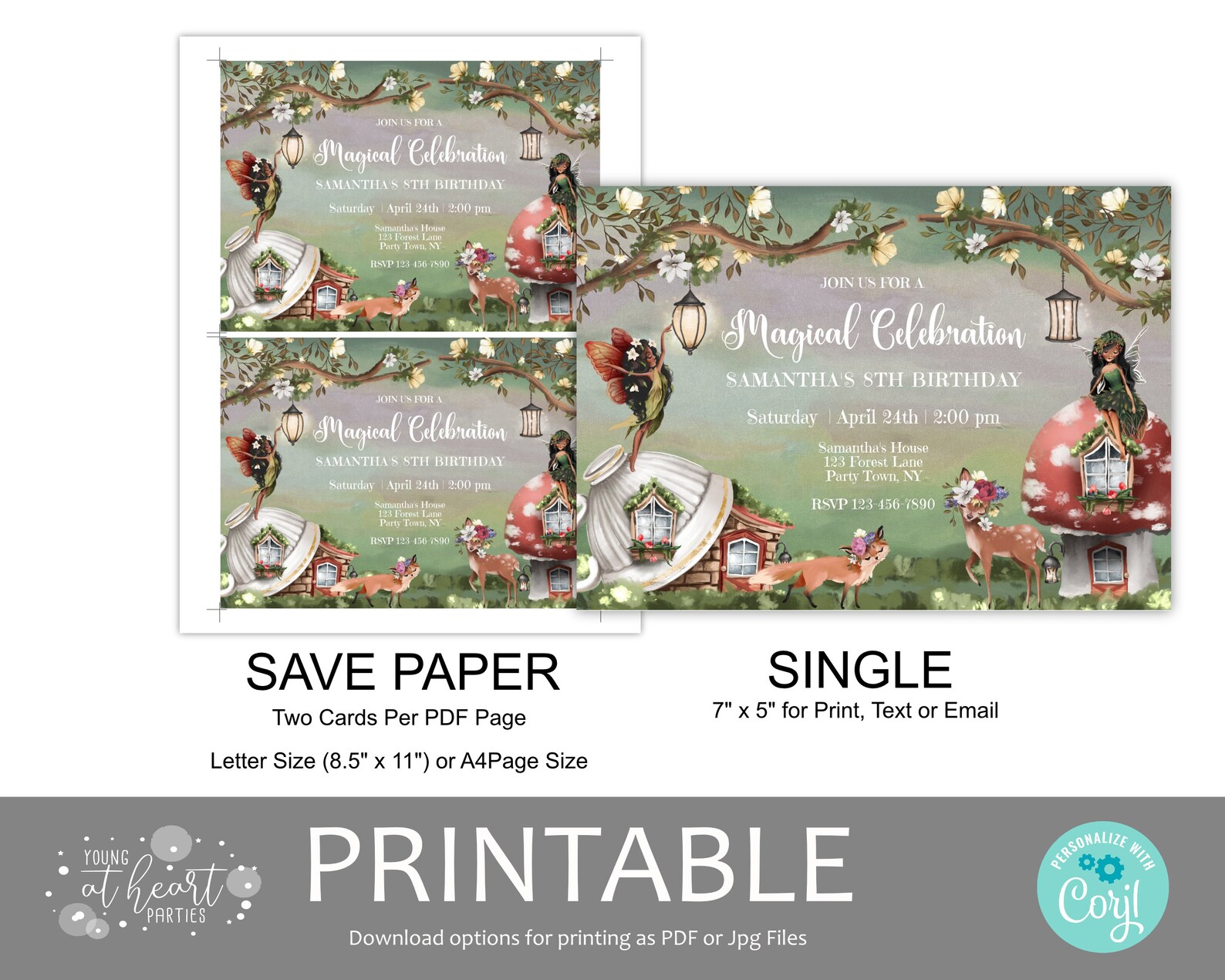 Editable Enchanted Forest Birthday Invite Woodland Fairy - Etsy