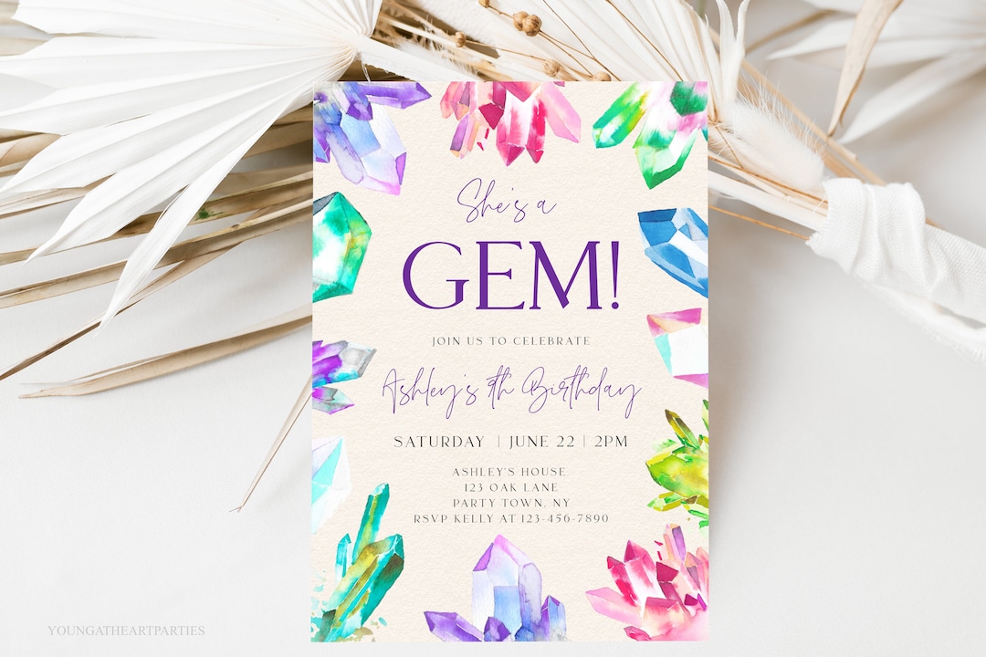 Colorful Crystal Birthday Invite, Gemstone Crystal Birthday Invitation ...