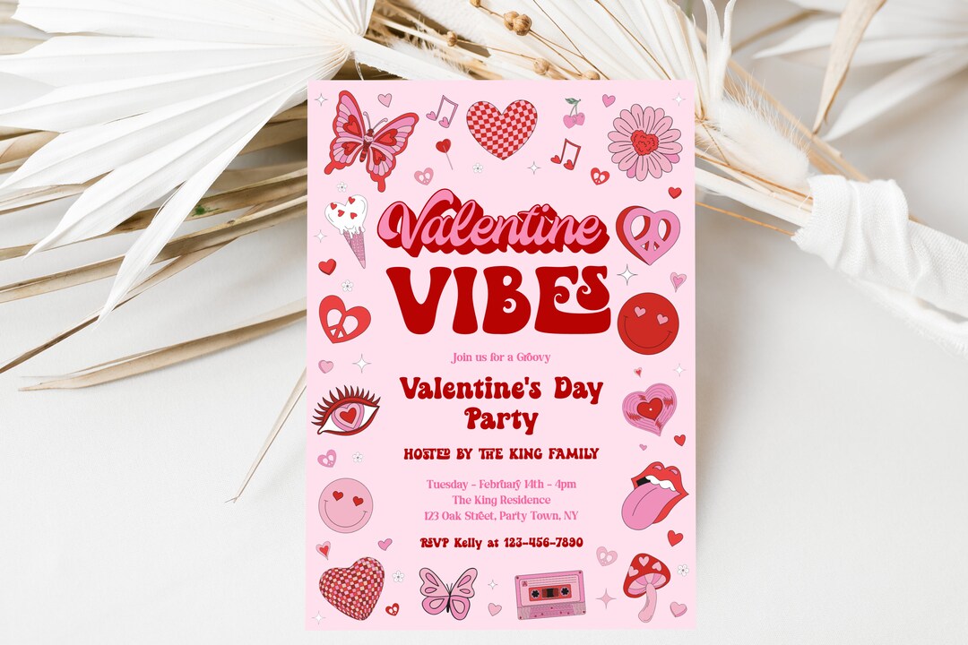 Retro Groovy Valentines Party Invite, 70's Groovy Valentine's Day Party ...