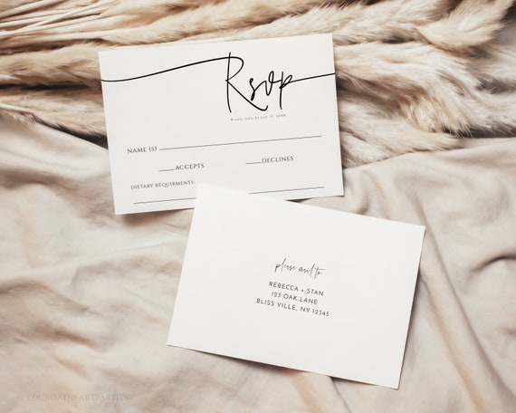Editable Modern RSVP Postcard, Minimal Wedding Response Card Template ...