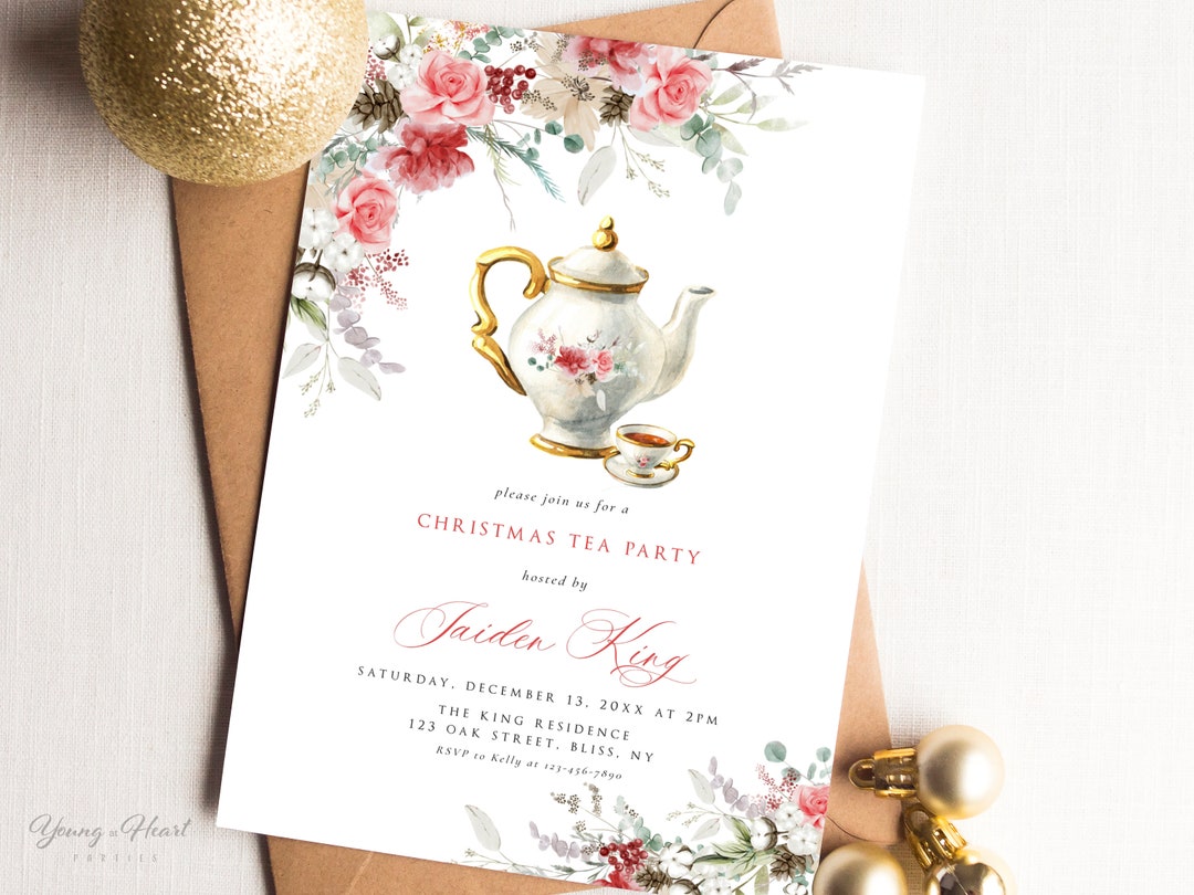 Christmas Tea Party Invitation Template, Holiday Tea Party Invite ...