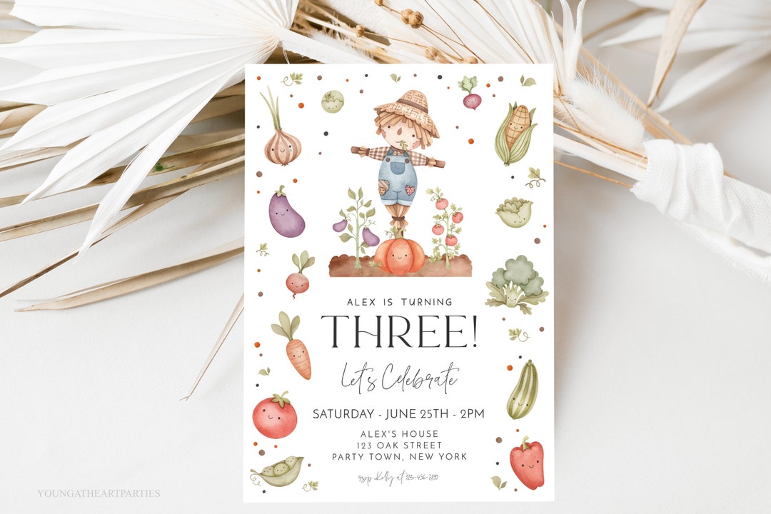Farmer's Market Birthday Invitation Template, Cute Vegetables Birthday ...