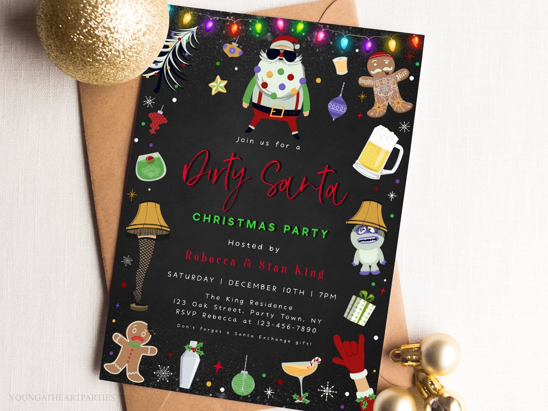 Dirty Santa Christmas Party Invitation Template, Editable Bad Santa ...