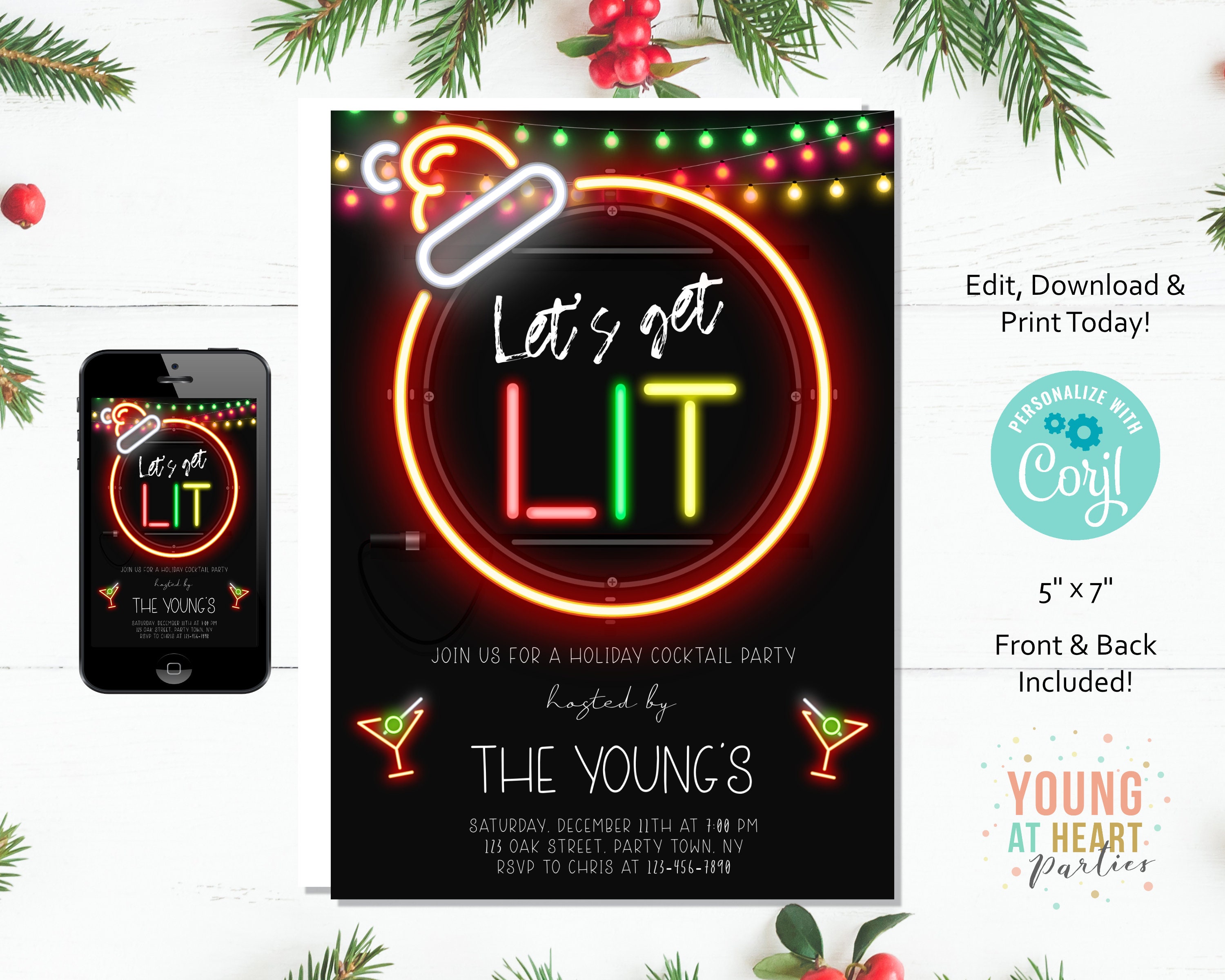 Editable Let's Get Lit Invitation Holiday Cocktail Party | Etsy