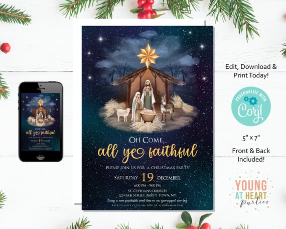 Nativity Invitation, Religious Christmas Invitation, Church Invitation ...