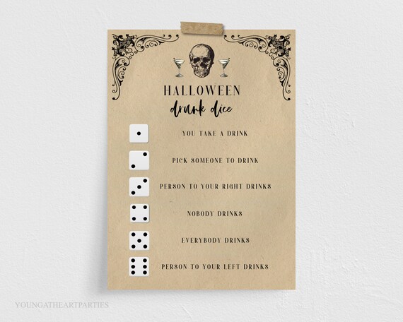 Vintage Halloween Drunk Dice, Adult Halloween Drinking Game, Halloween ...