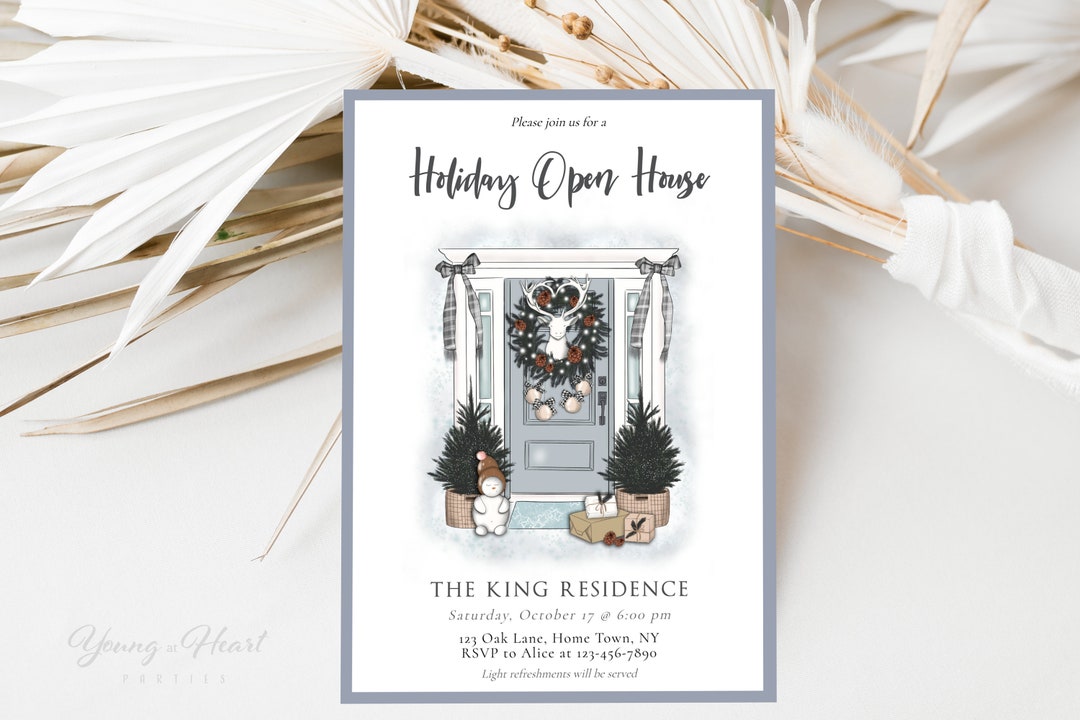 Editable Holiday Open House Invitation, Printable Winter Housewarming ...