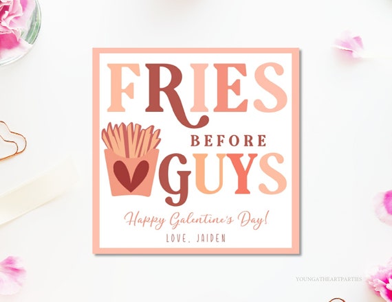 Fries Before Guys Galentine's Day Gift Tag, Retro Boho Valentines Tag ...