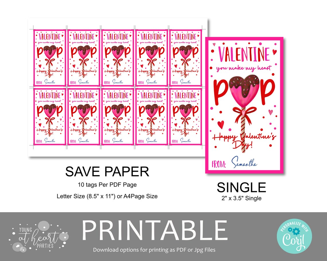 Editable You Make My Heart Pop Valentine's Day Gift Tag - Etsy