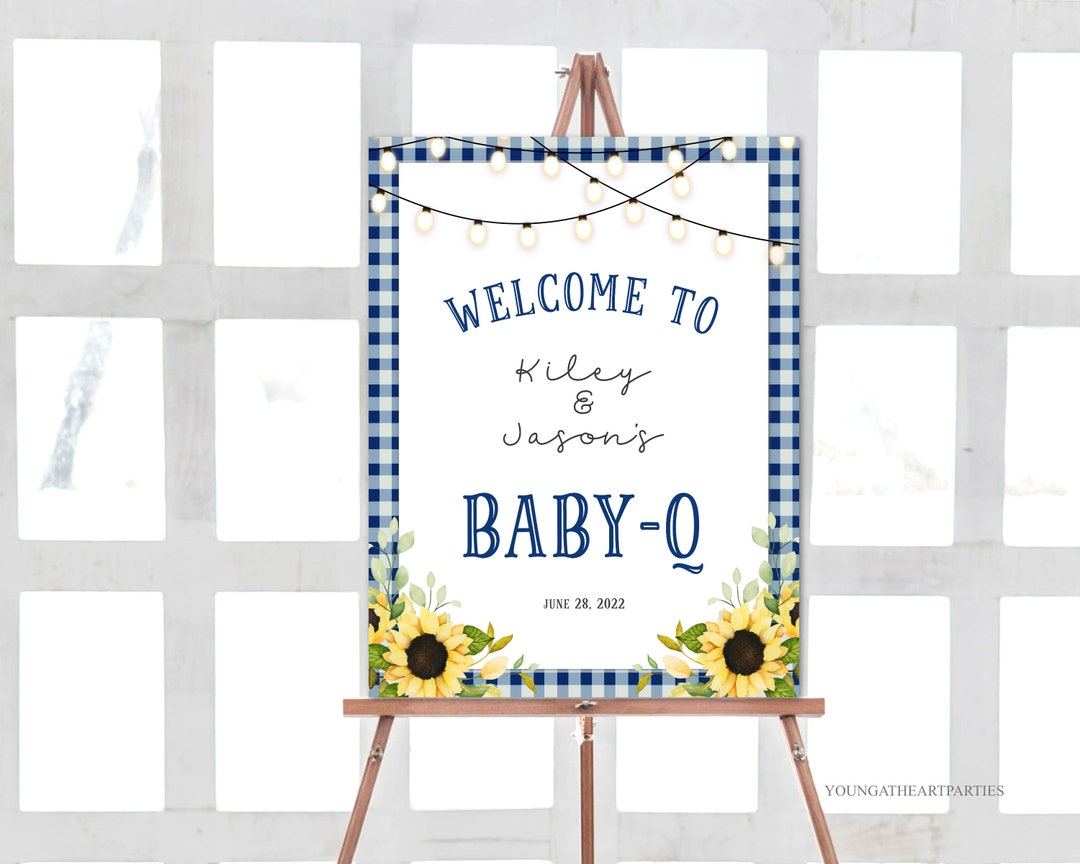 Navy Blue Babyq Welcome Sign, Editable Baby-q Shower Sign, BBQ Baby ...