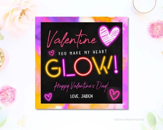 Editable Neon You Make My Heart Glow Valentine Glow Stick Gift | Etsy