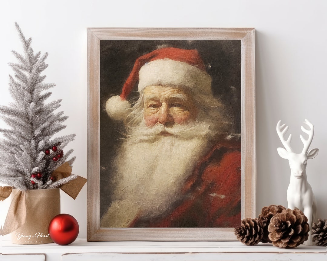 Printable Santa Still Life Painting, Vintage Xmas Holiday Art Print ...