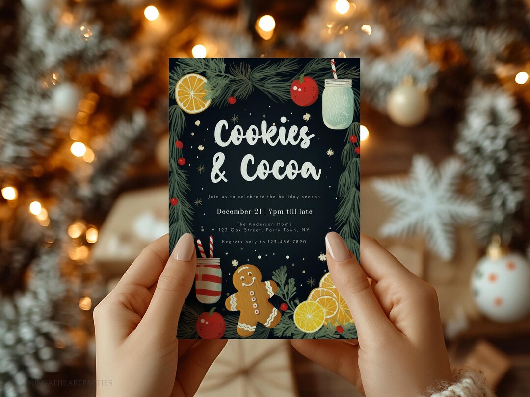 Cookies and Cocoa Invitation Template, Holiday Cookies and Cocoa ...