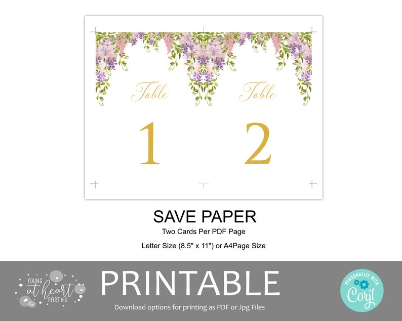 Editable Purple Pink Wisteria Table Numbers Victorian Regency - Etsy