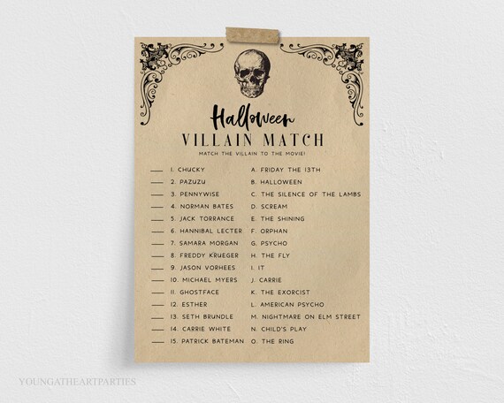 Vintage Halloween Match the Villain Game, Halloween Horror Movie Game ...