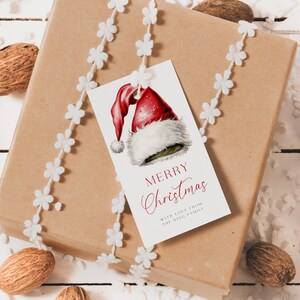 Editable Red Santa Hat Gift Tag Holiday Favor Tag Merry Christmas Gift ...