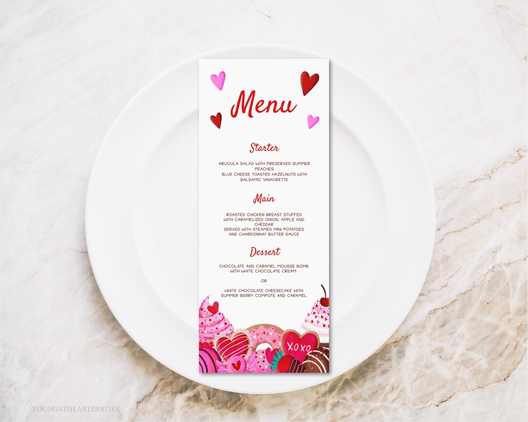 Editable Valentine's Day Dinner Menu, Sweet Treats Valentines Party ...