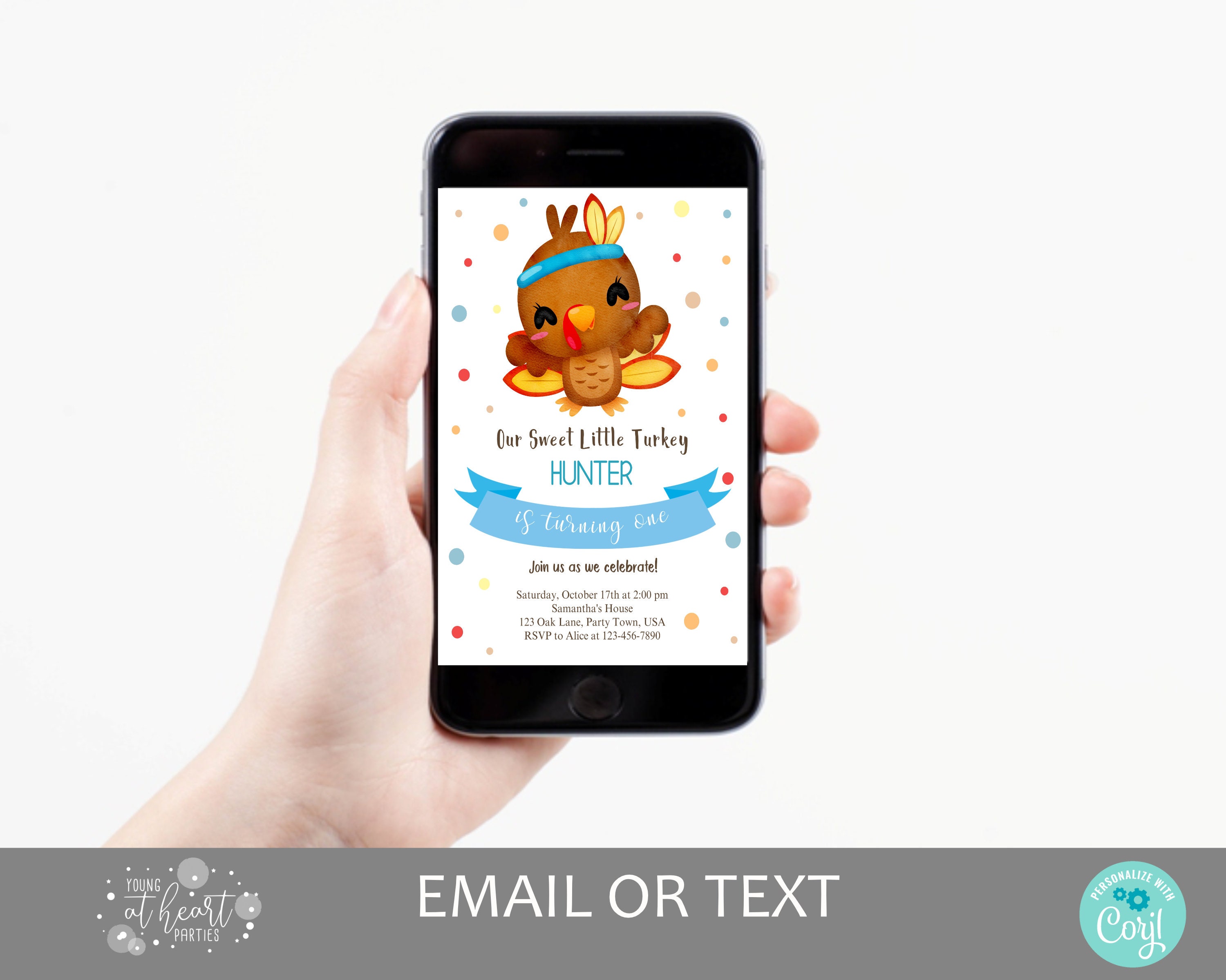 Cute Turkey Birthday Party Invitation Template Boy's Fall - Etsy