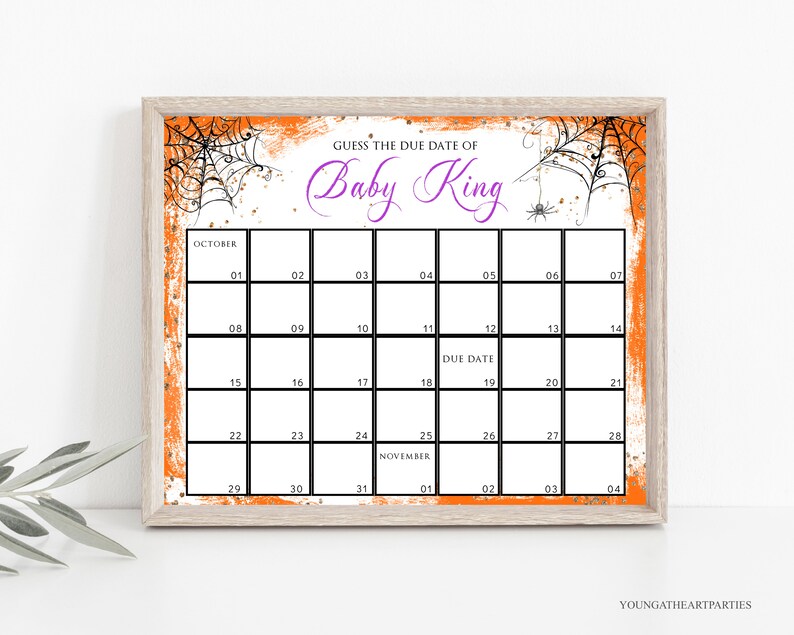 Halloween Baby Shower Due Date Calendar Template Editable - Etsy