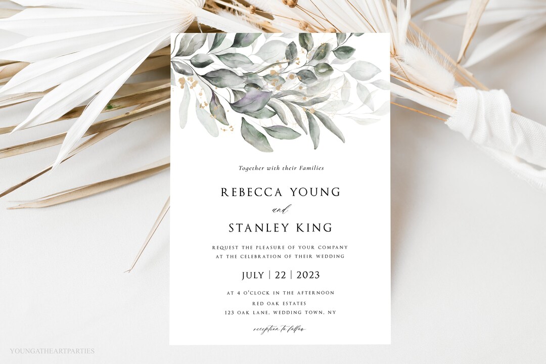 Editable Sage Green Wedding Invitation, Elegant Minimal Greenery ...