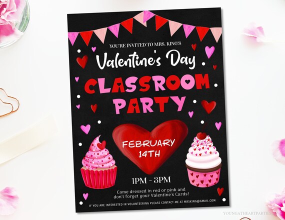 Valentines Day Classroom Party Invitation, Classroom Printable, School ...