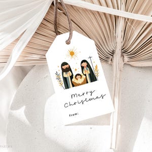Nativity Scene Christian Christmas Gift Tags, Printable Religious Merry ...