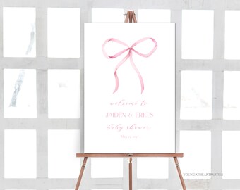 Editable Pink Bow Baby Shower Welcome Sign Template, Editable Blush ...