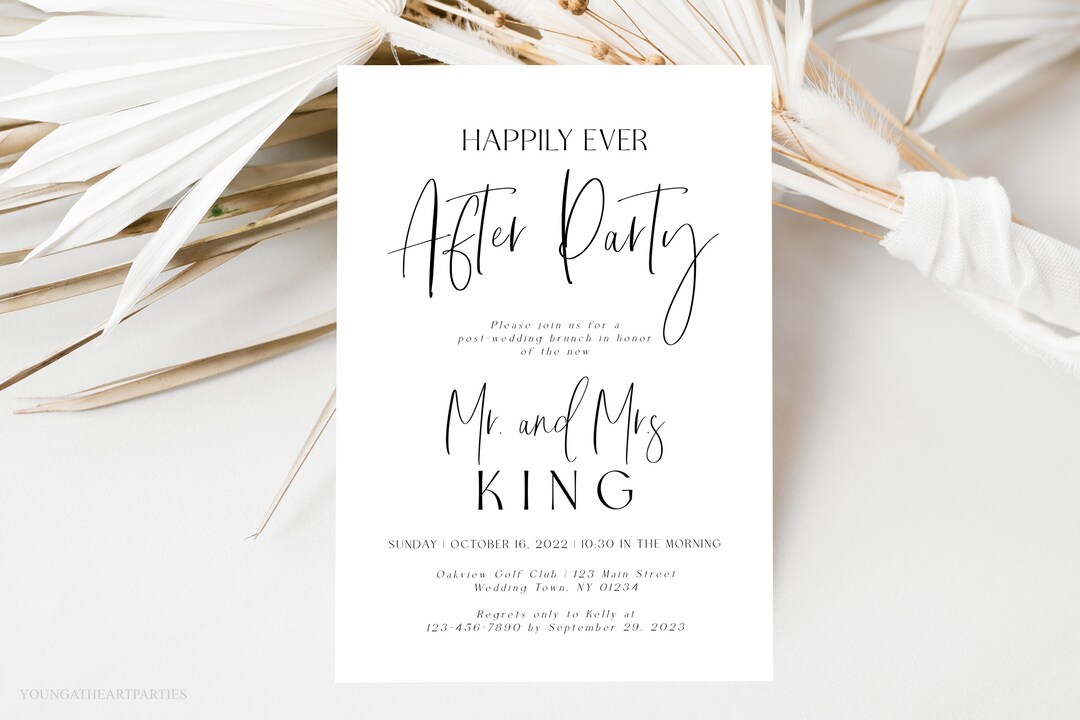Modern Happily Ever After Party Invite Template, Editable Post Wedding ...