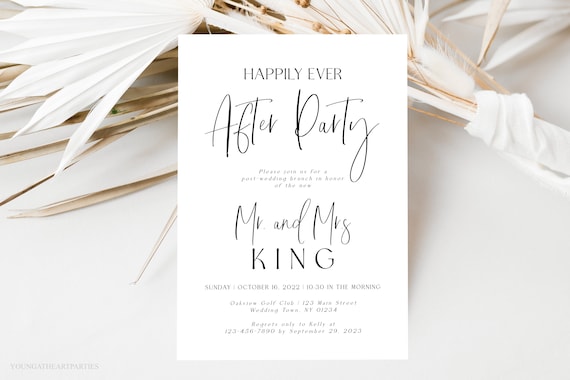 Modern Happily Ever After Party Invite Template, Editable Post Wedding ...