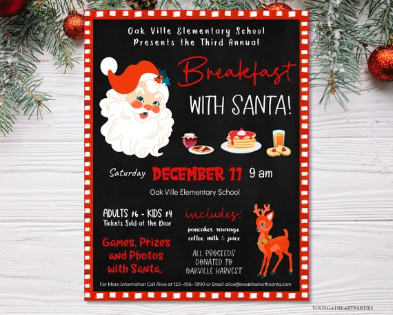 EDITABLE Breakfast with Santa Flyer, Pancakes with Santa Invitation Kid ...
