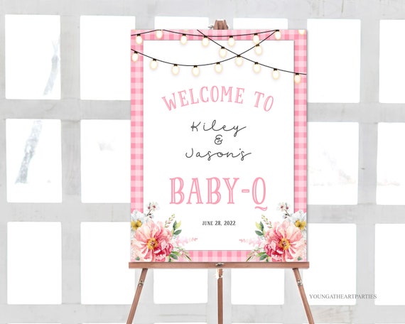 Pink Babyq Welcome Sign Template Editable Baby-q Shower Sign - Etsy