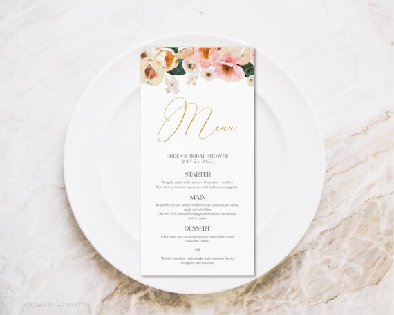 Floral Peach Menu Template, Editable Georgia Peach Dinner Menu, Peach ...