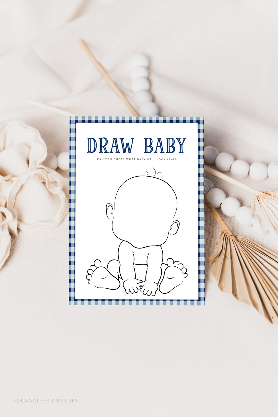 Navy Blue Baby Q Draw Baby Game Template, BBQ Draw Baby Game Card ...