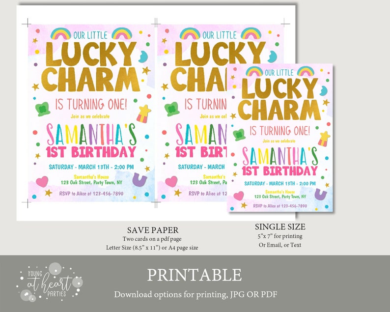 Editable Lucky Charm Birthday Invitation St. Patrick's 1st | Etsy